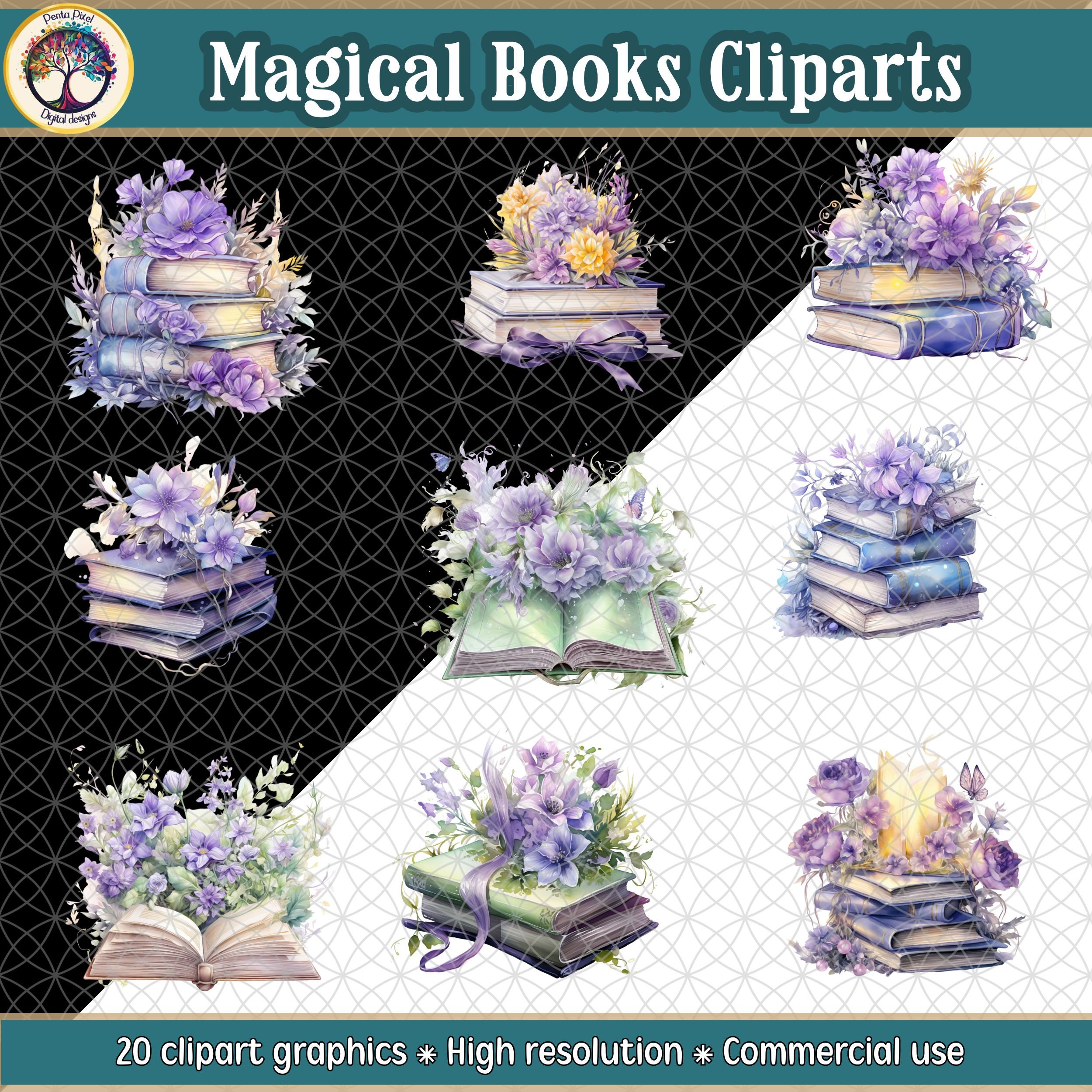 Floral Magical Books Clipart Collection-whisk Your Designs to a Fantasy ...