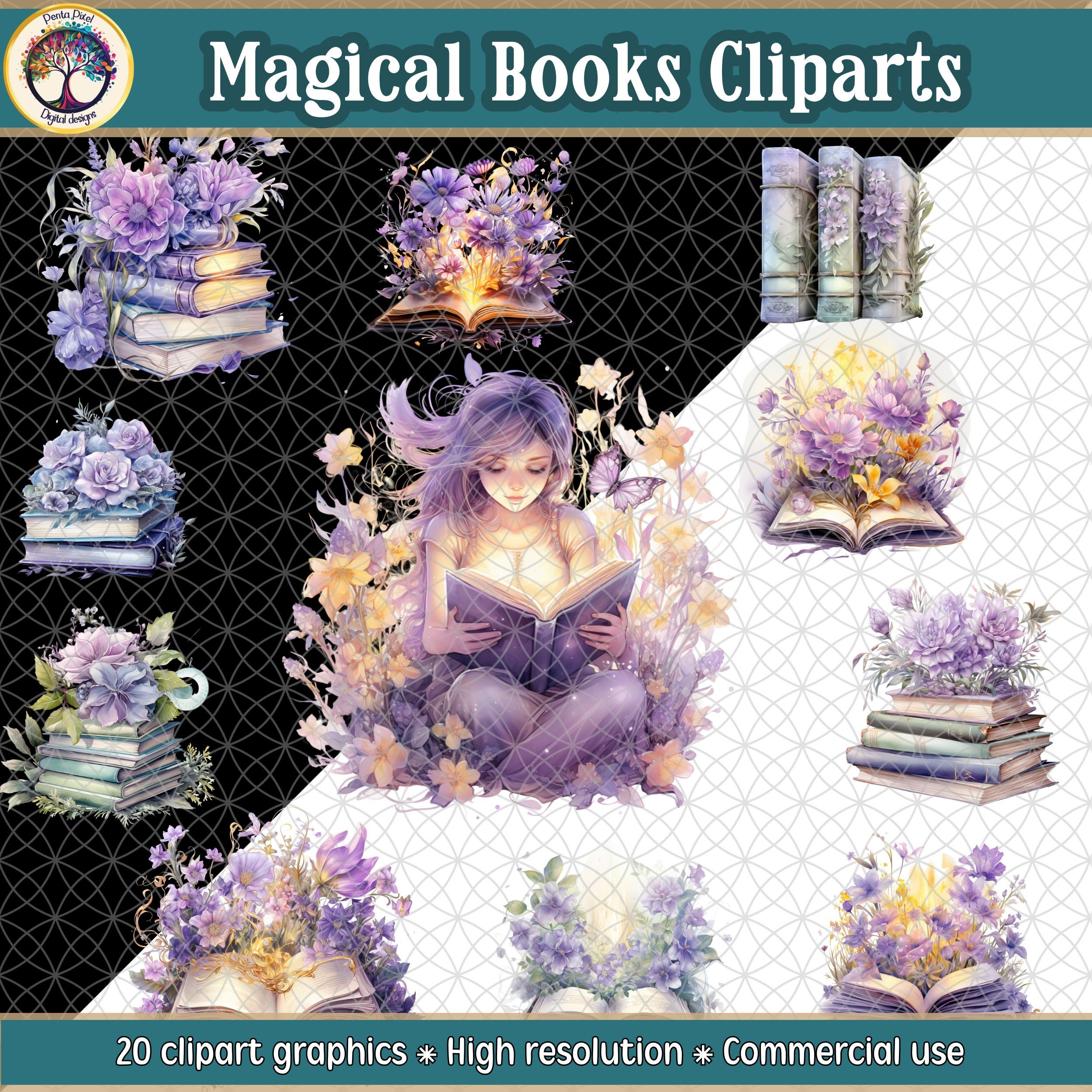 Floral Magical Books Clipart Collection-whisk Your Designs to a Fantasy ...