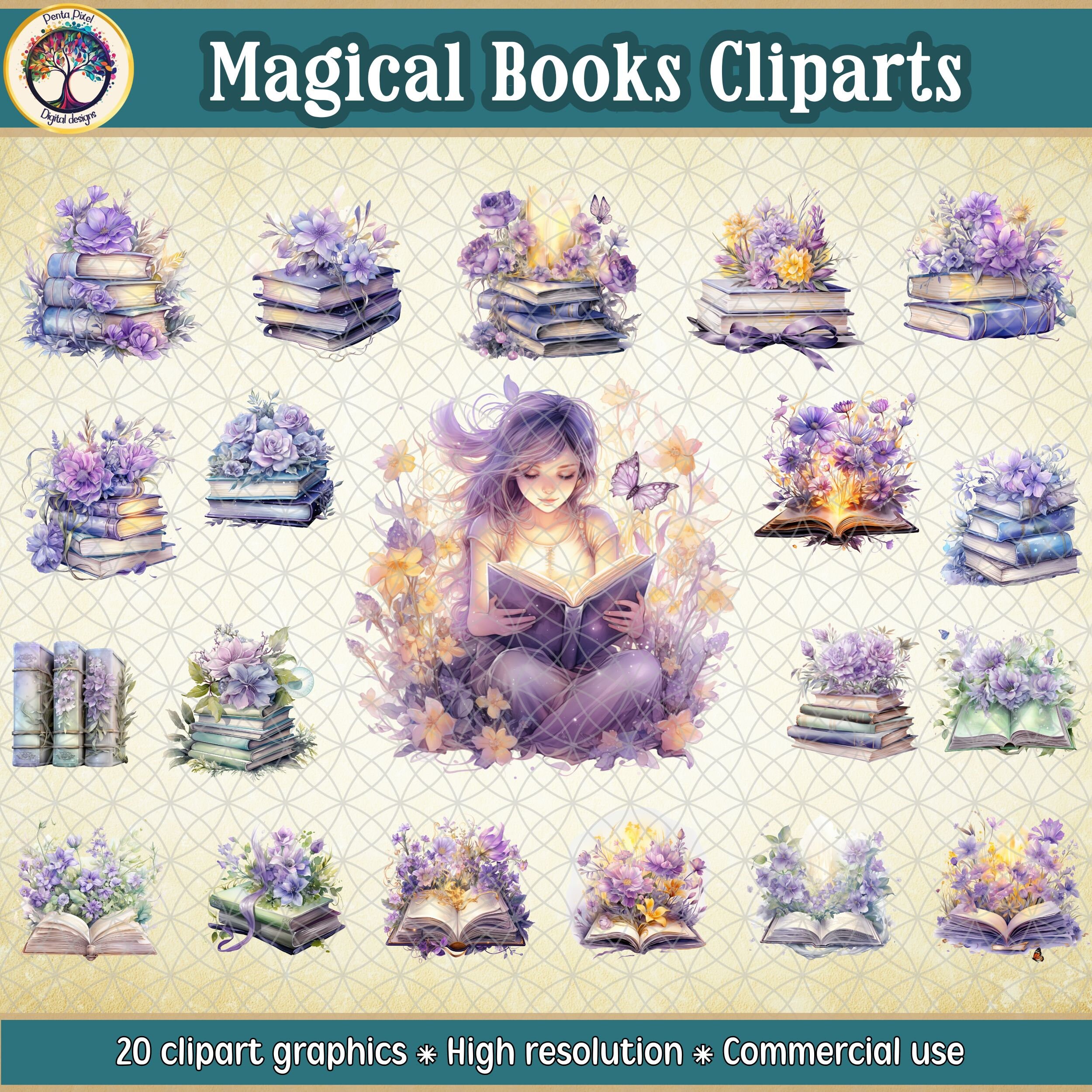 Floral Magical Books Clipart Collection-whisk Your Designs to a Fantasy ...
