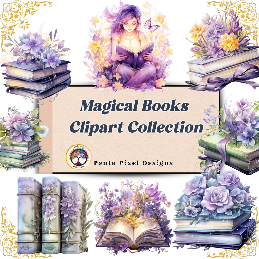 Floral Magical Books Clipart Collection-whisk Your Designs to a Fantasy ...