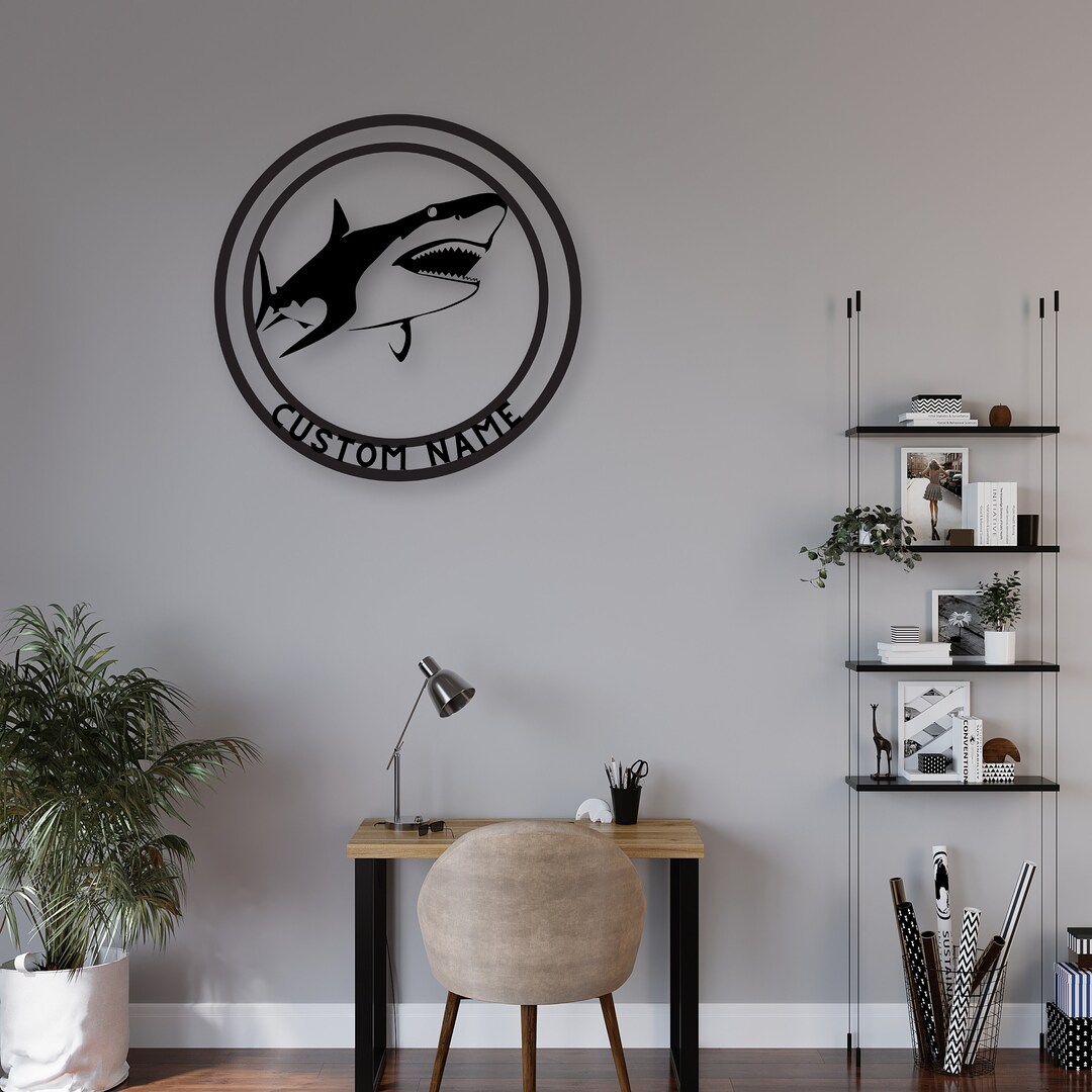 Personalized Shark Metal Wall Sign - Custo Shark Wall Decor, Shark ...