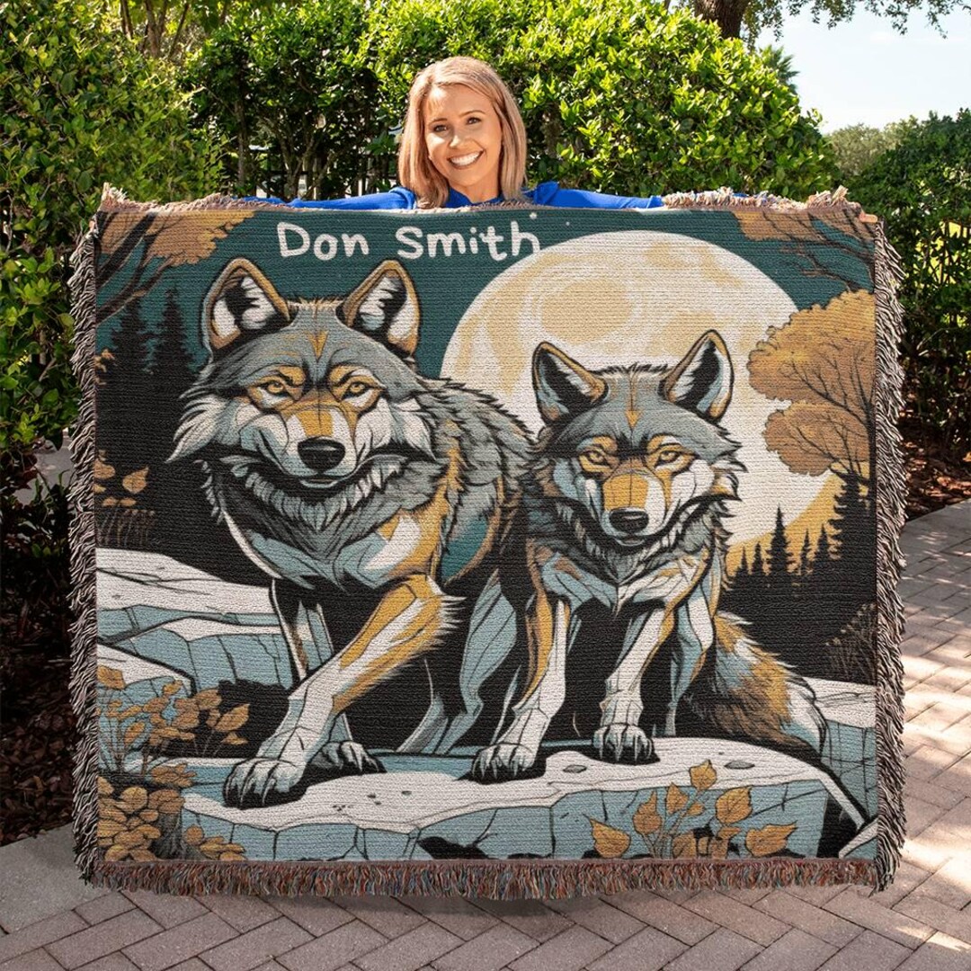 Personalized Wolf Heirloom Woven Blanket, Custom Wolves Bedroom Decor ...