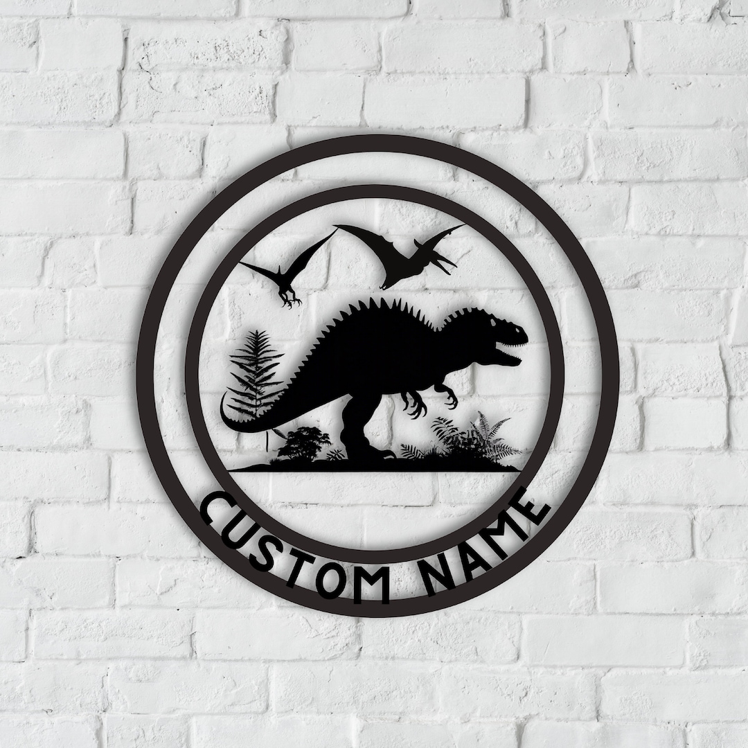 Dinosaur Metal Wall Art, Custom Dinosaur Name Sign, Dinosaur Decoration ...