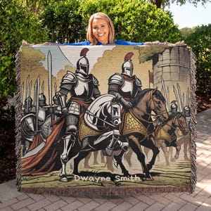 Personalized Knights in Armour Heirloom Woven Blanket, Custom Knights ...
