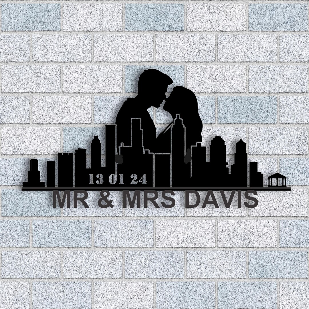 Personalized Atlanta Couple Anniversary Metal Wall Art, Atlanta Skyline ...