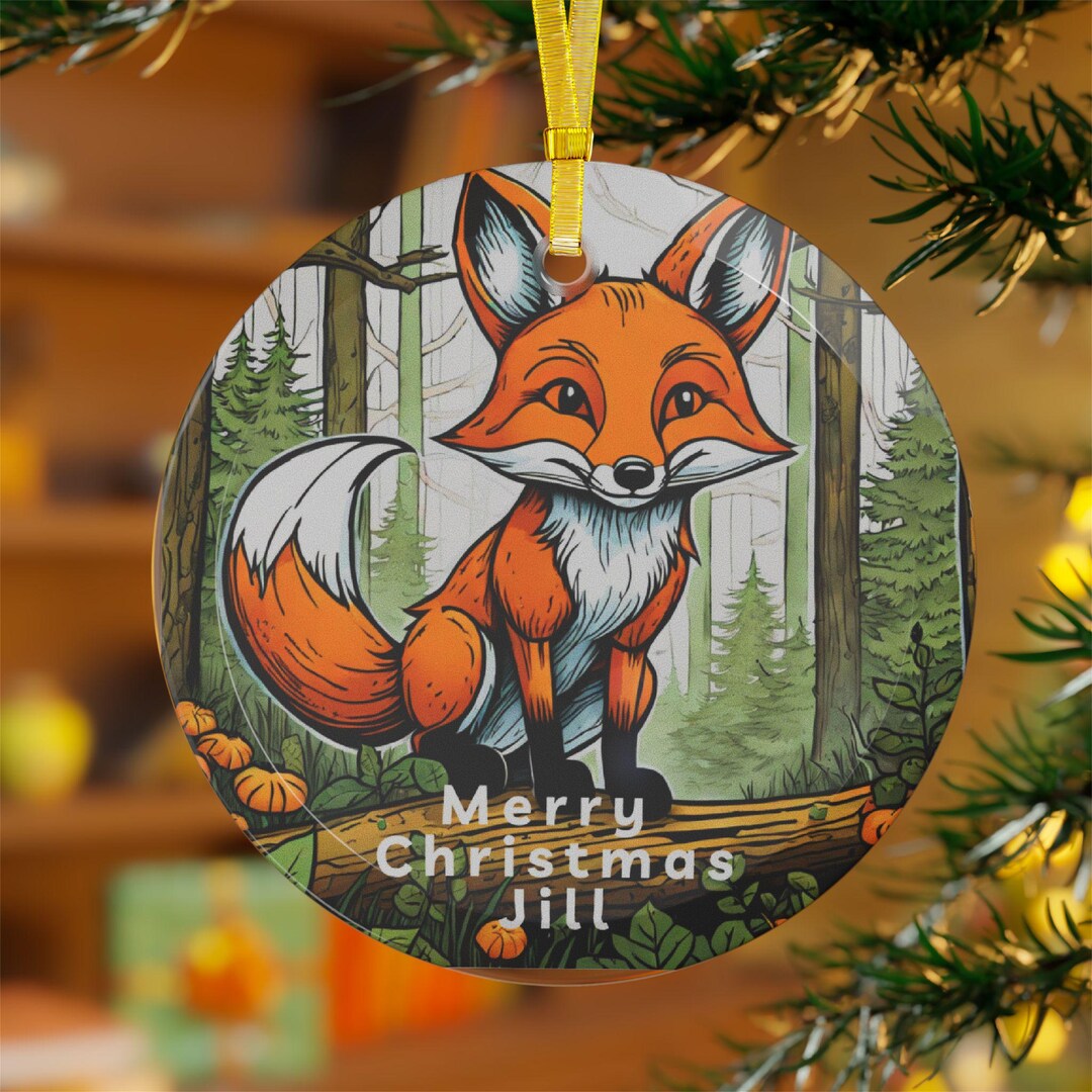 Personalized Fox Glass Ornament, Custom Fox Christmas Ornaments, Fox in ...