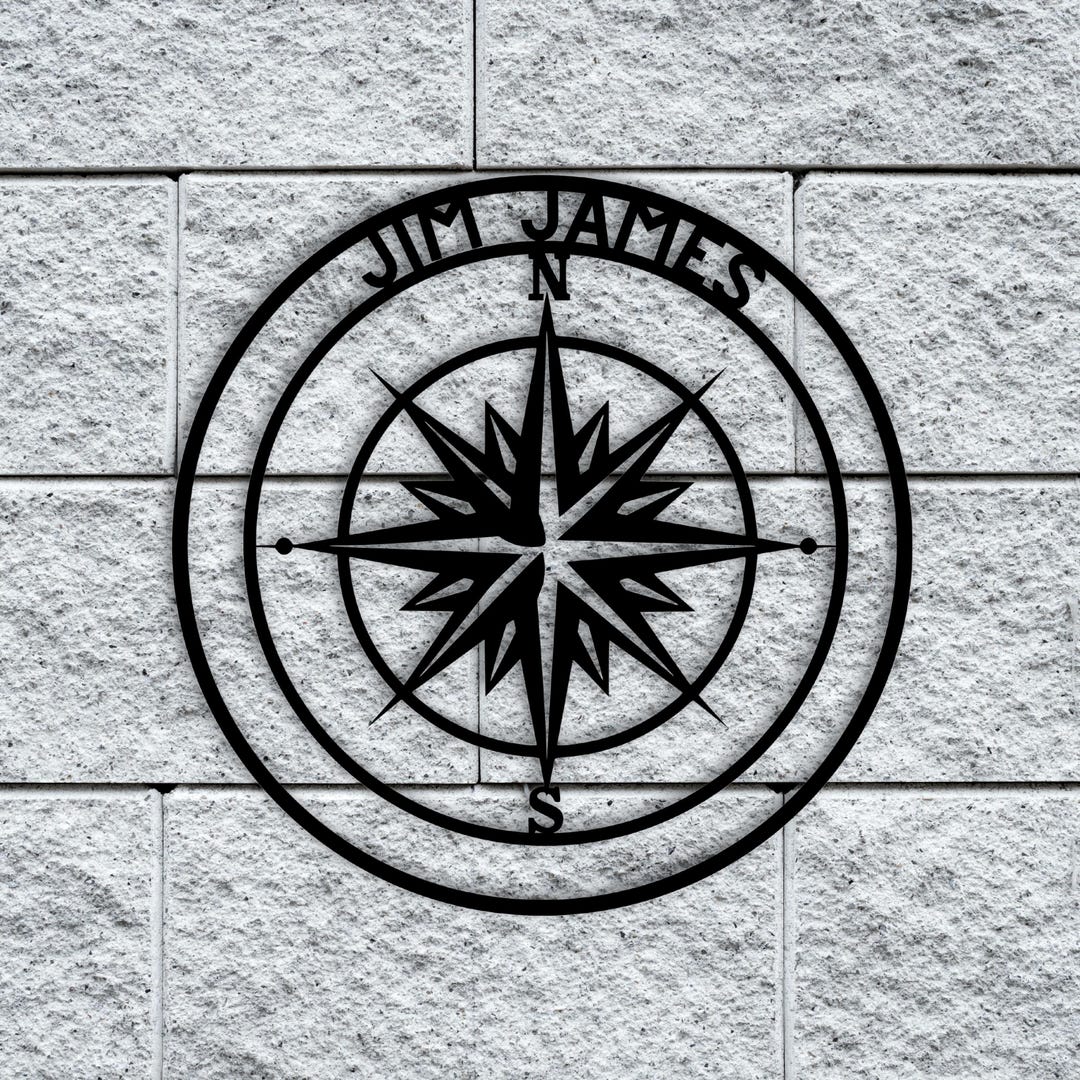 Personalized Metal Compass Wall Art, Custom Compass Wall Decor Sign ...