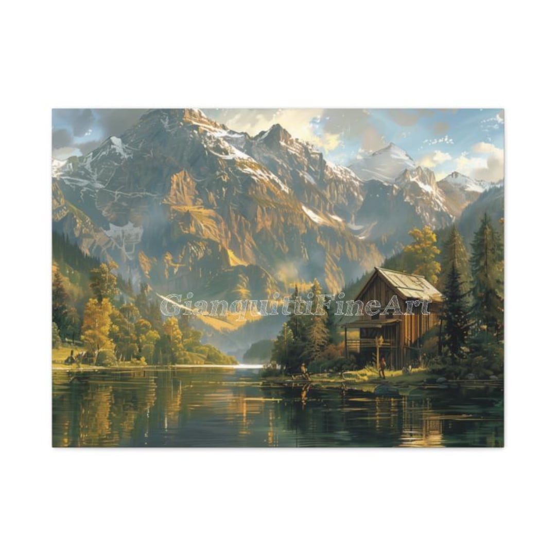 Scenic Landscape Painting, Alpine Art, Canvas Art Print, Tranquil Home ...