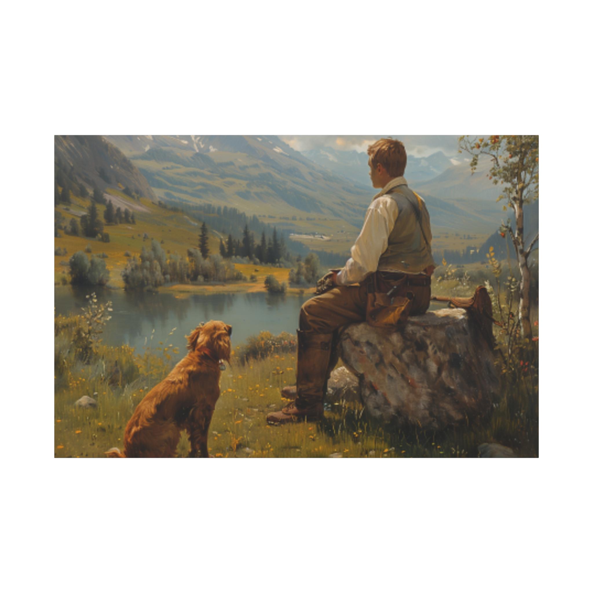 A Man and His Dog Painting, Landscape Art, Wall Decor, Home Decor, Gift ...