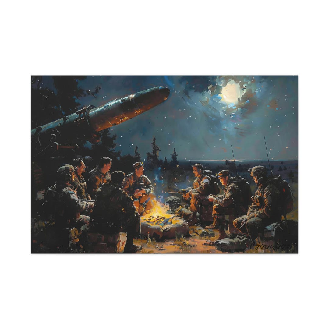 Military Campfire Painting, Canvas Wall Art, America Art Print, Night ...