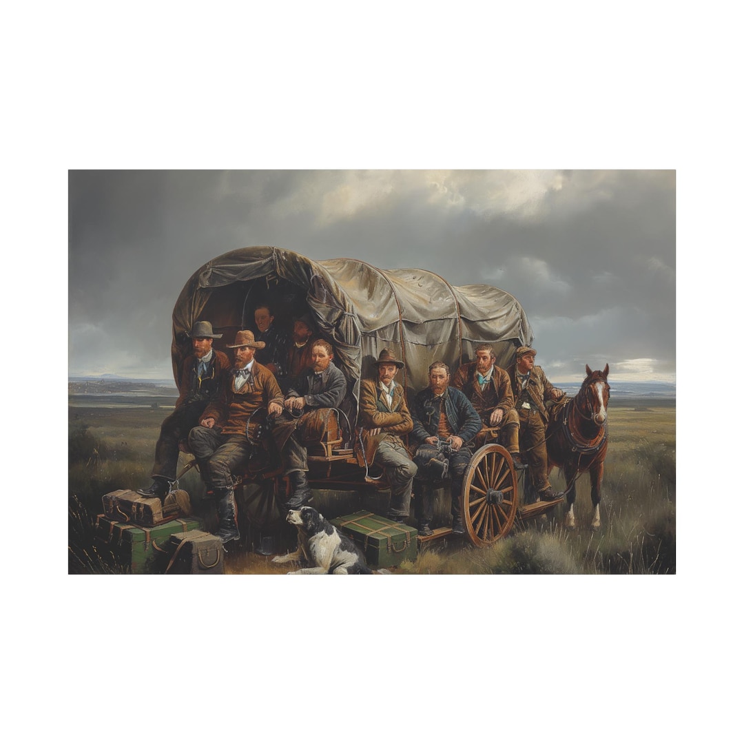 Pioneers and Settlers Painting, Matte Stretched Wall Decor, Western ...