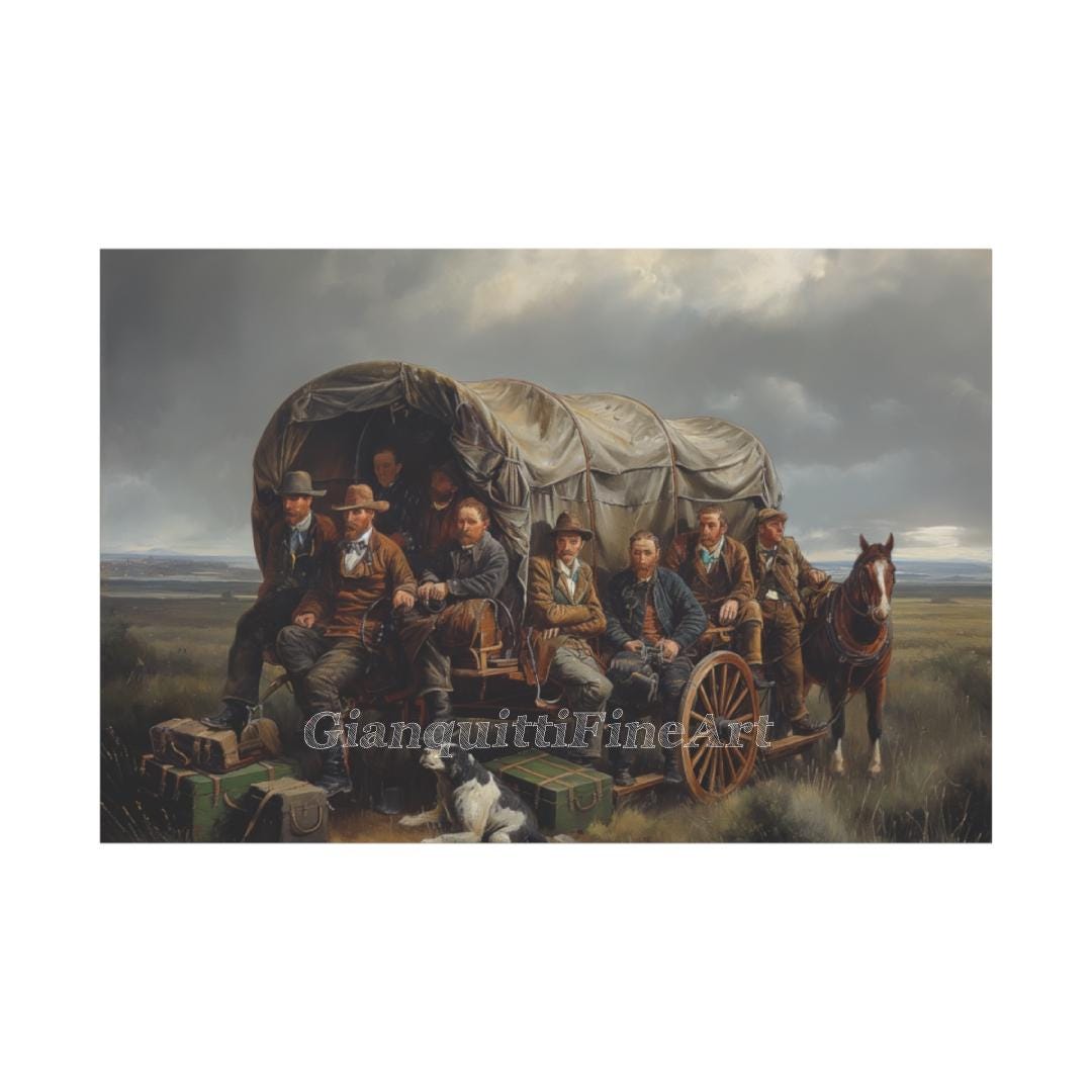 Pioneers and Settlers Painting, Matte Stretched Wall Decor, Western ...