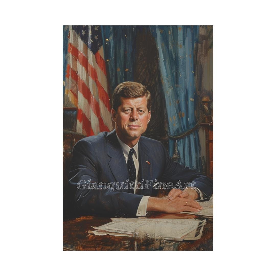 Portrait of JFK Painting, Matte Canvas, Historical Painting, Wall Decor ...