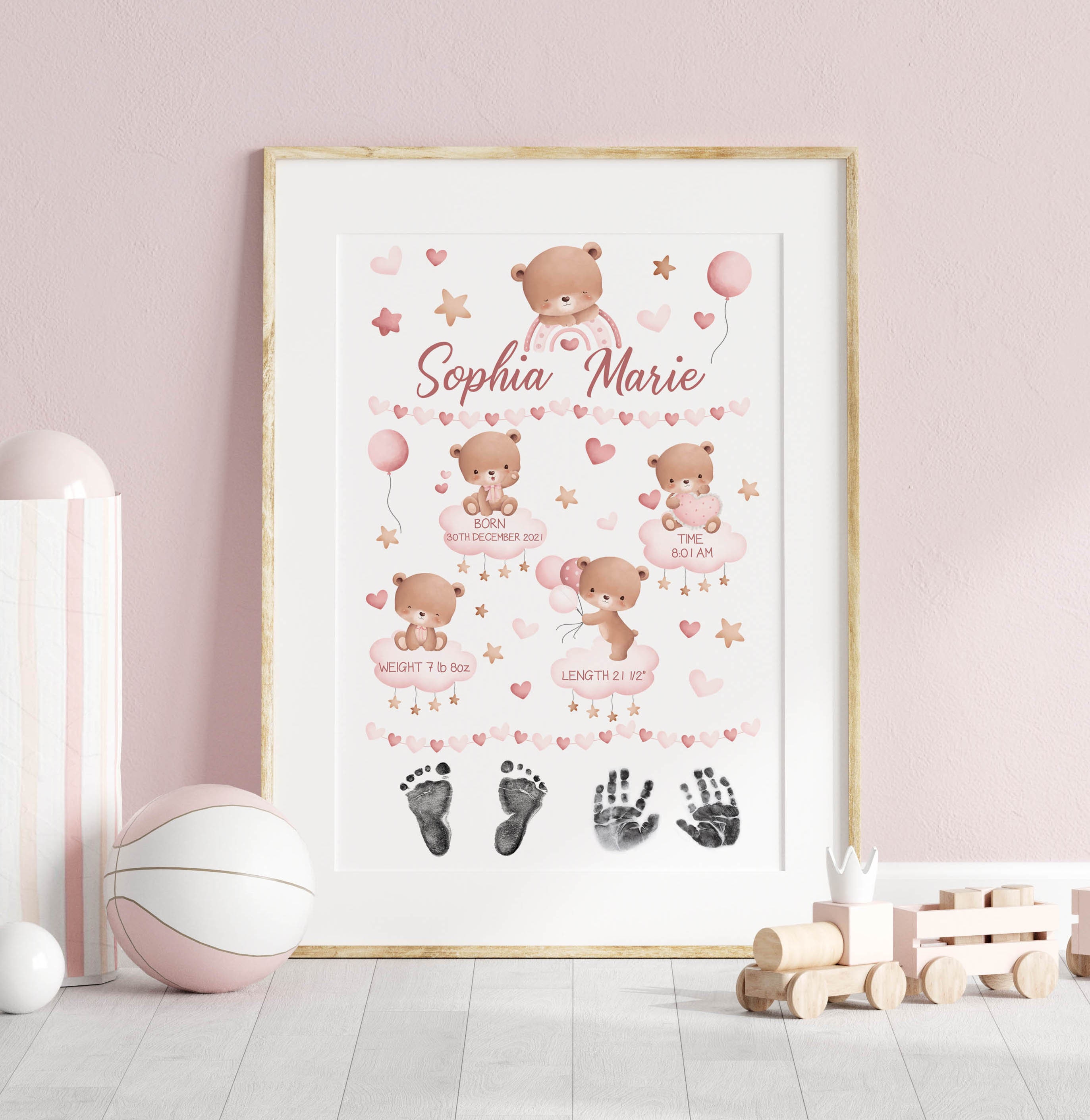 Birth Stats. Baby Footprint. Handprint Gift. Baby Announcing. Birth ...