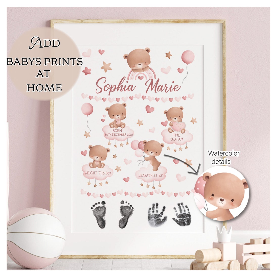 Birth Stats. Baby Footprint. Handprint Gift. Baby Announcing. Birth ...