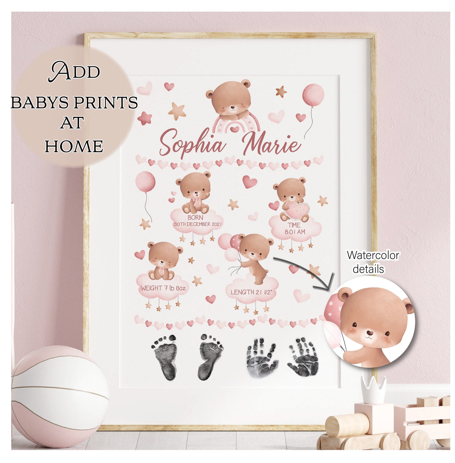 Birth Stats. Baby Footprint. Handprint Gift. Baby Announcing. Birth ...