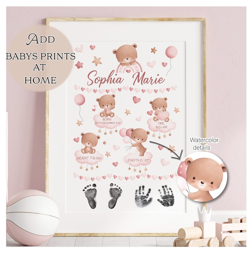 Birth Stats. Baby Footprint. Handprint Gift. Baby Announcing. Birth ...