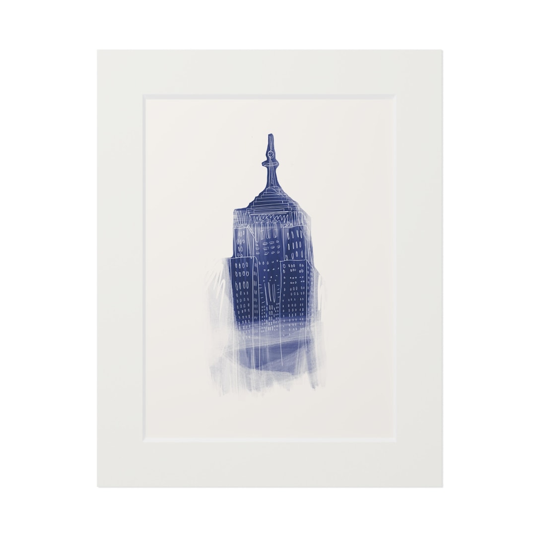 Empire State Blue Sketch and Watercolor Aesthetic Room Office Desk ...