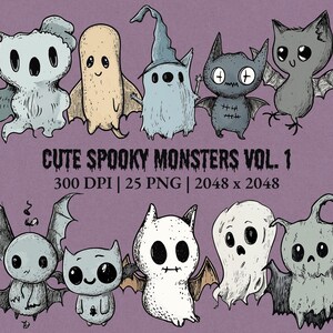 Spooky Monster Clipart Set for Halloween Hand Drawn Silly Characters ...