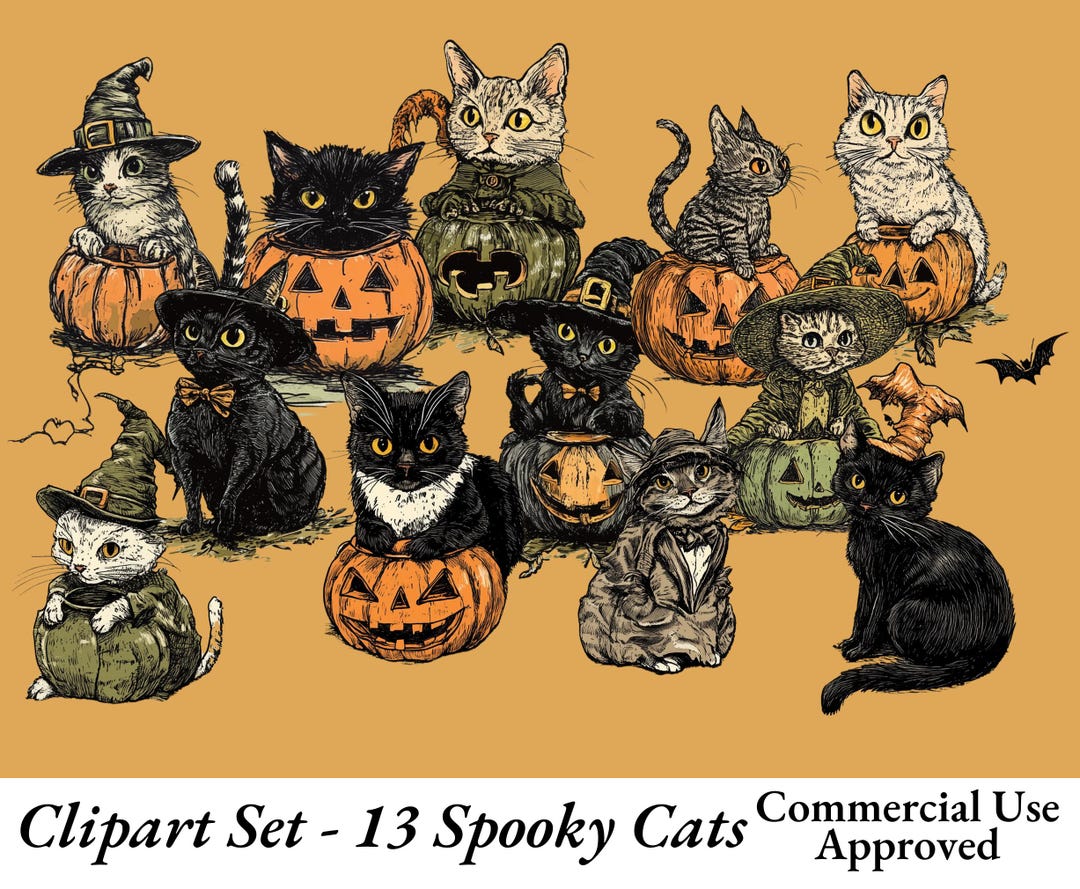 Commercial Use OK Clipart of Cute Spooky Cats | Halloween Cat Clipart ...