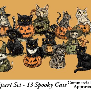 Commercial Use OK Clipart of Cute Spooky Cats | Halloween Cat Clipart ...