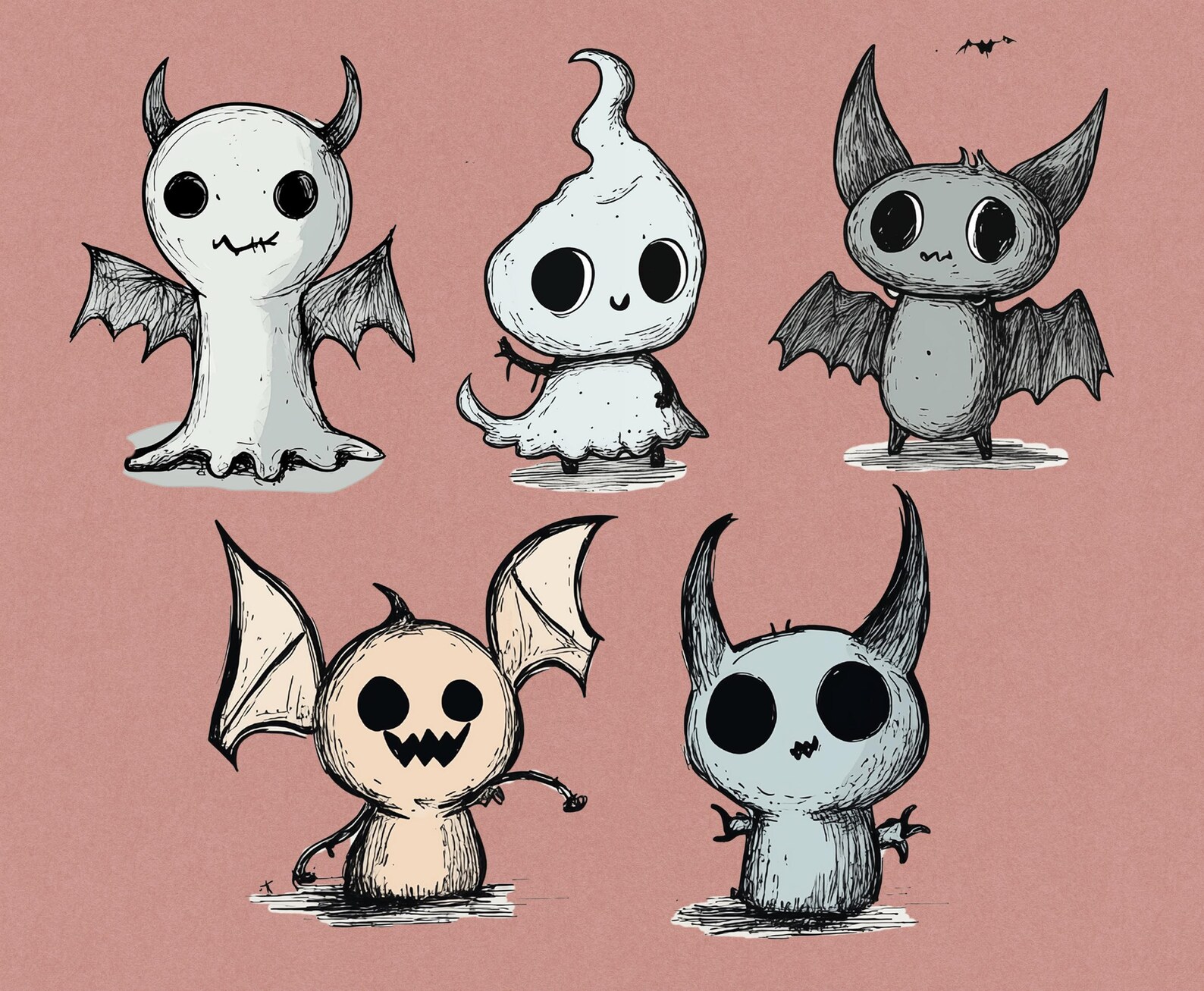Cute Spooky Monster Clipart Set Hand Drawn Halloween Characters ...
