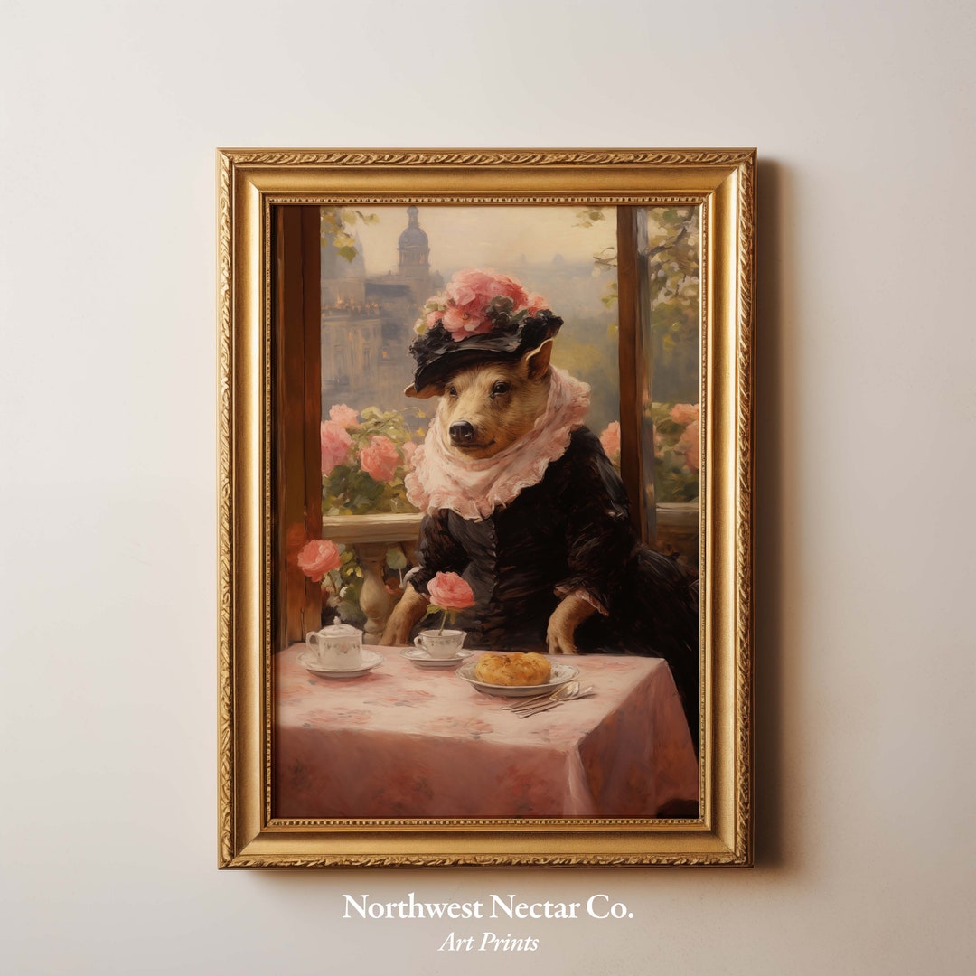 Funny Renaissance Pig Portrait | Fancy Flower Adorned Hog Print ...