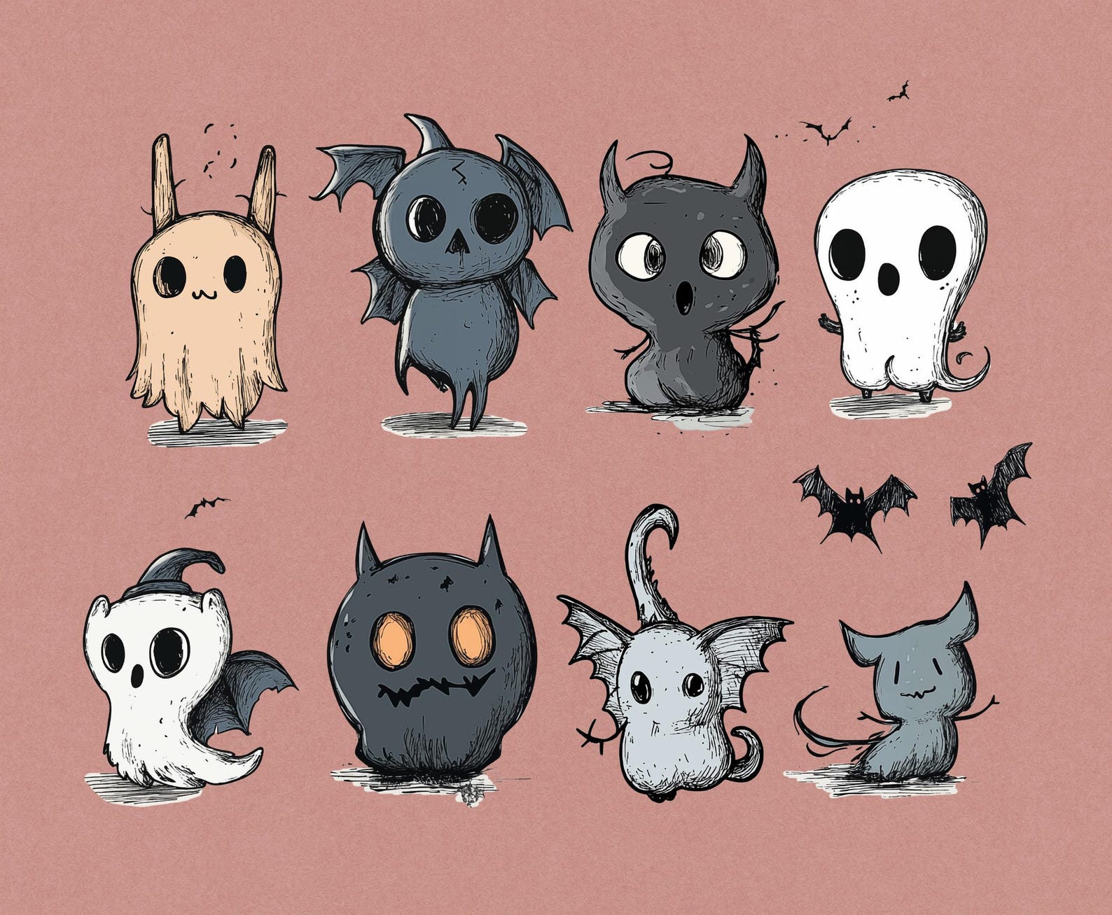Cute Spooky Monster Clipart Set Hand Drawn Halloween Characters ...