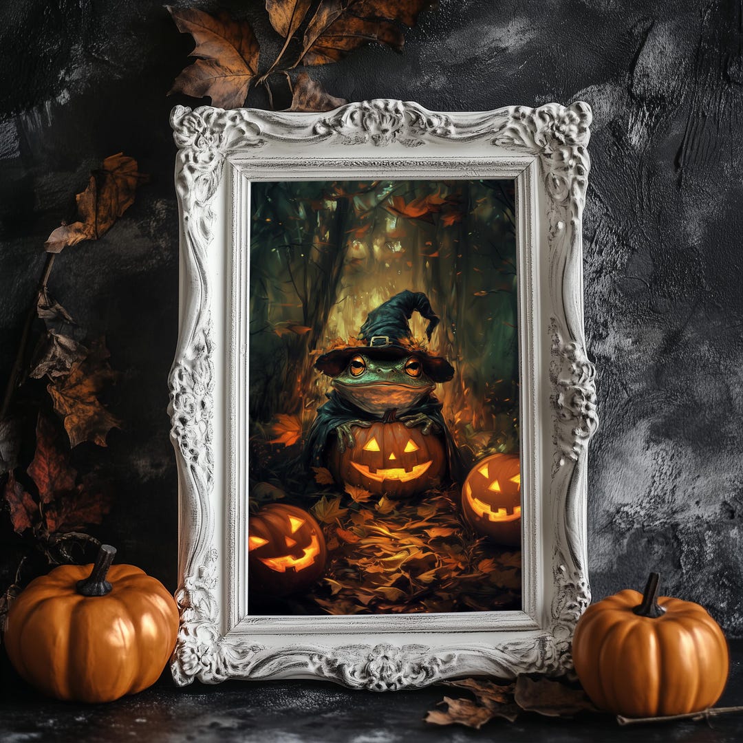 Spooky Halloween Frog Poster Cute Frog Witch Jacko Lantern Decor Fall ...