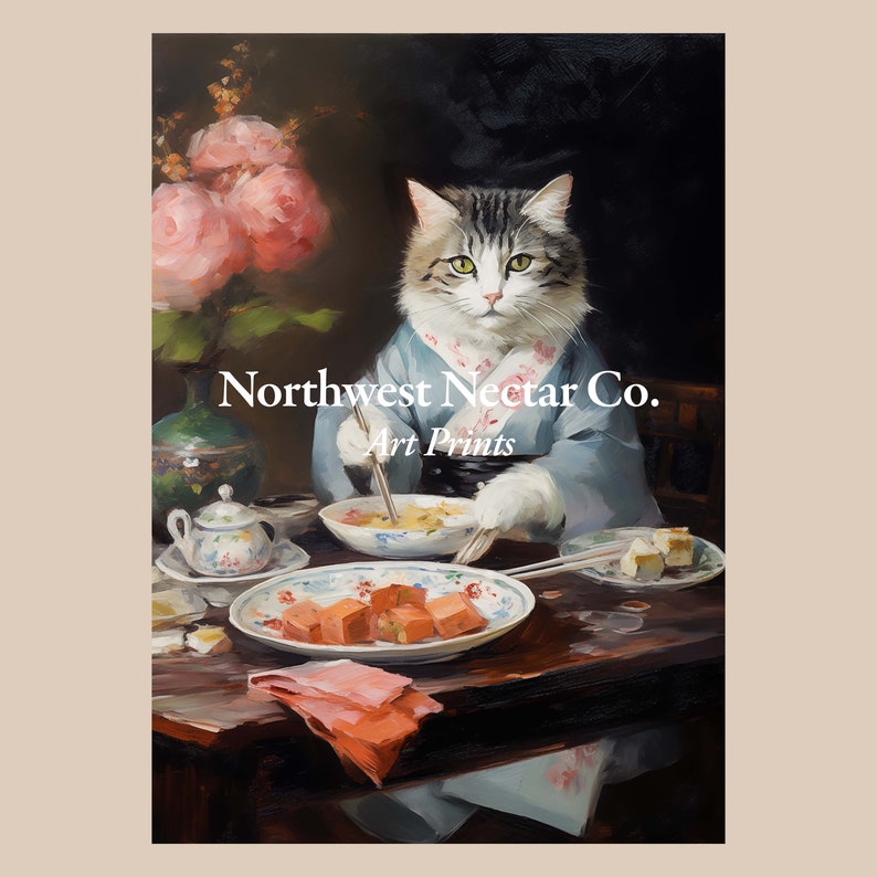 Epic Adorable Sushi Cat Painting Cool Nighttime Feline Portrait Cute ...