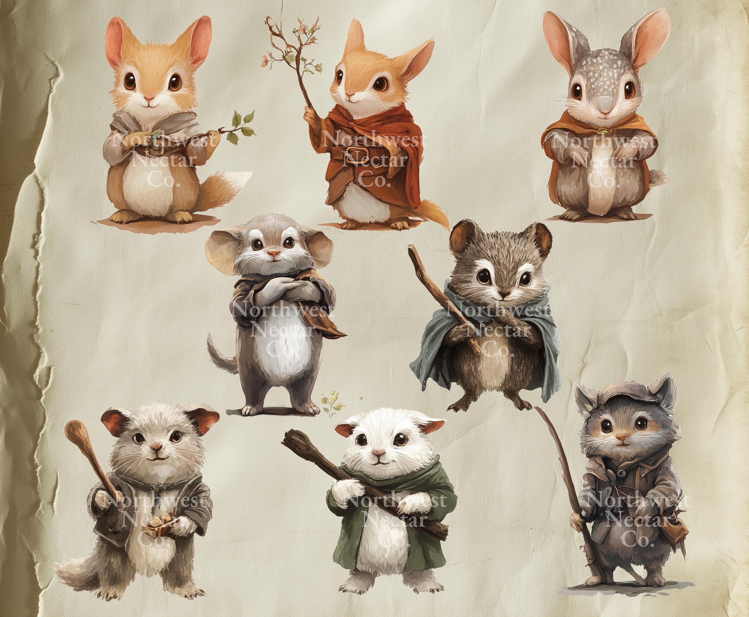 Enchanting Woodland Hobbit Animals Clipart | Fantasy Clip Art Bundle ...