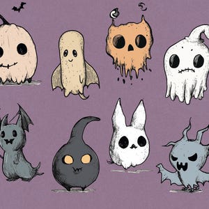 Spooky Monster Clipart Set for Halloween Hand Drawn Silly Characters ...