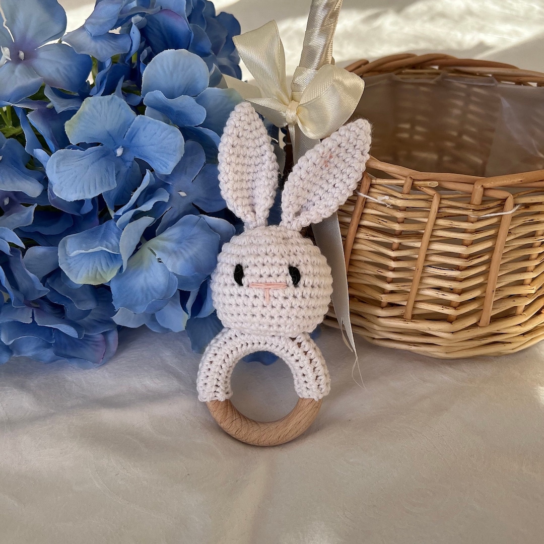 Rabbit Rattle, Rabbit Baby Rattle, Baby Rattle, Baby Toys, Handmade ...