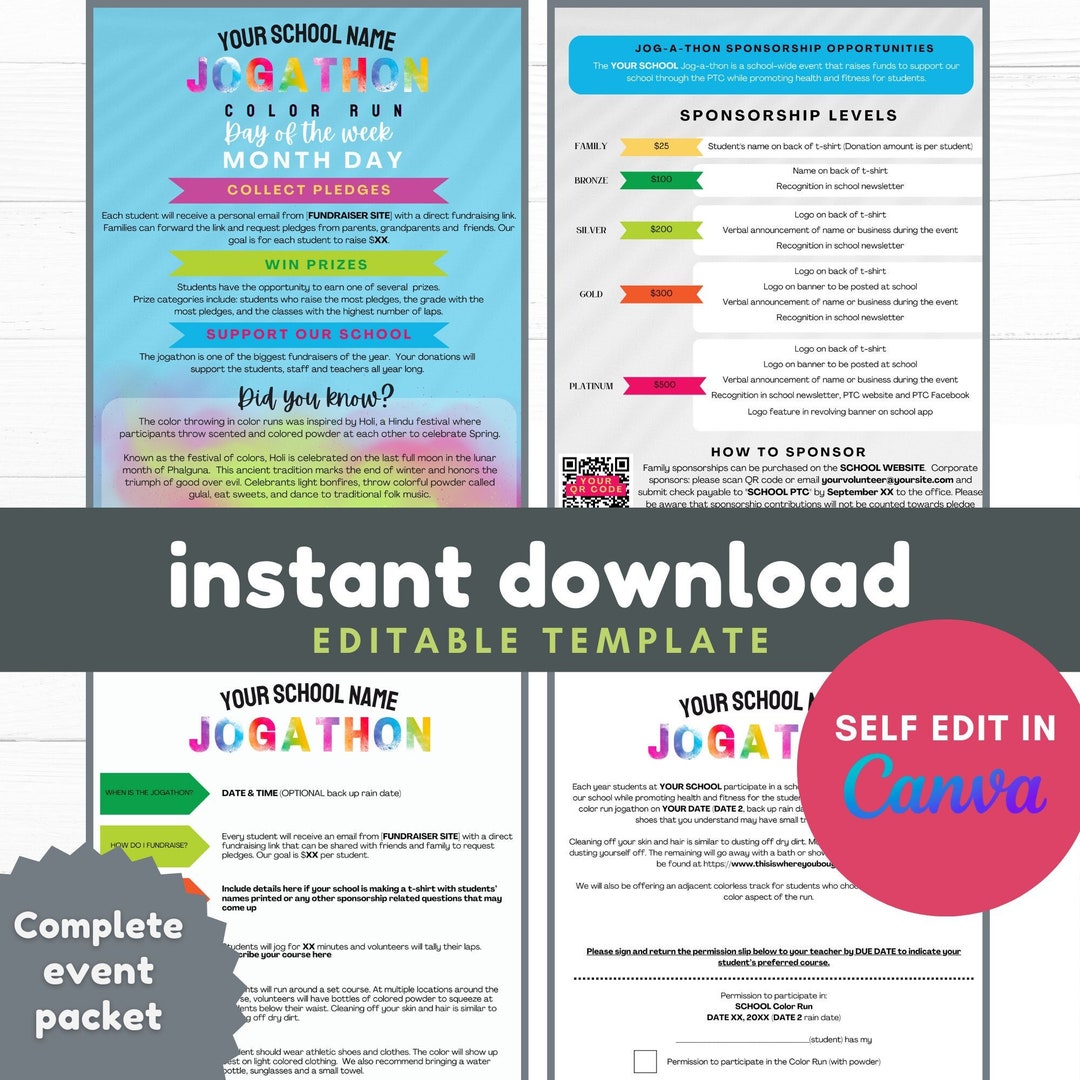 DIY Jogathon Color Run - Editable Template for School Fundraiser - Etsy