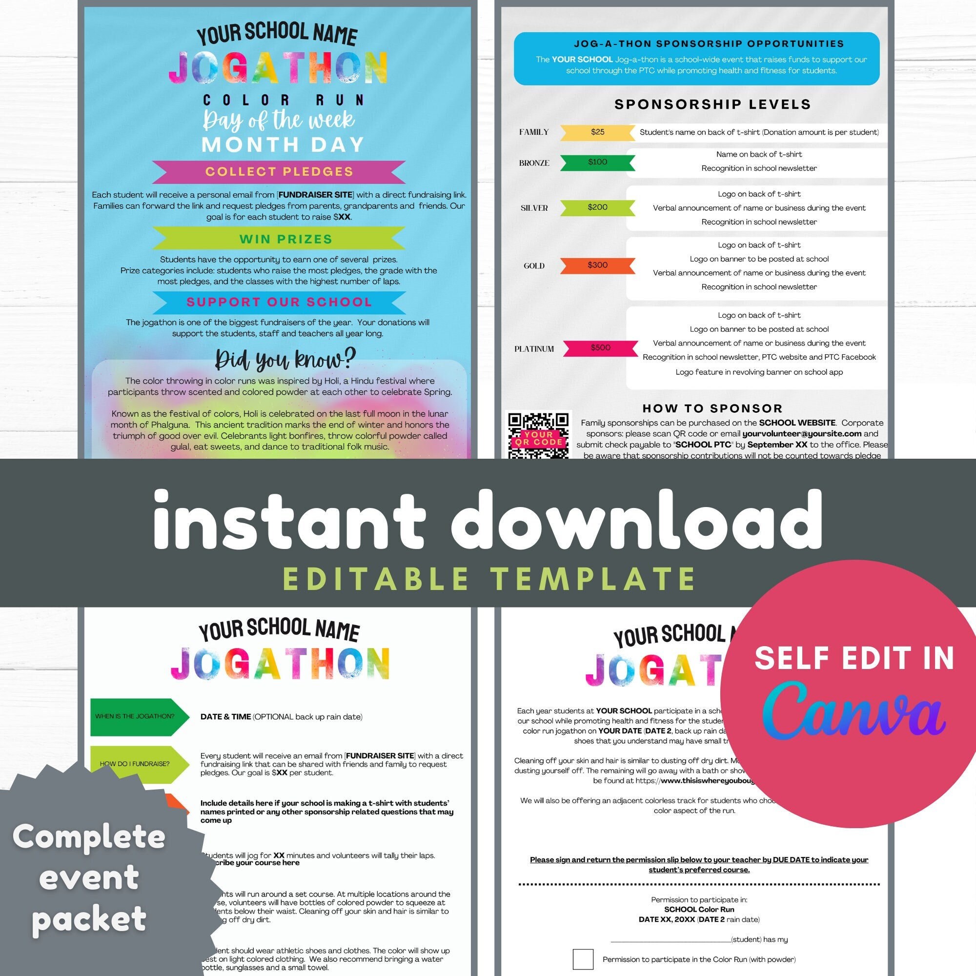 DIY Jogathon Color Run Editable Template for School Fundraiser - Etsy