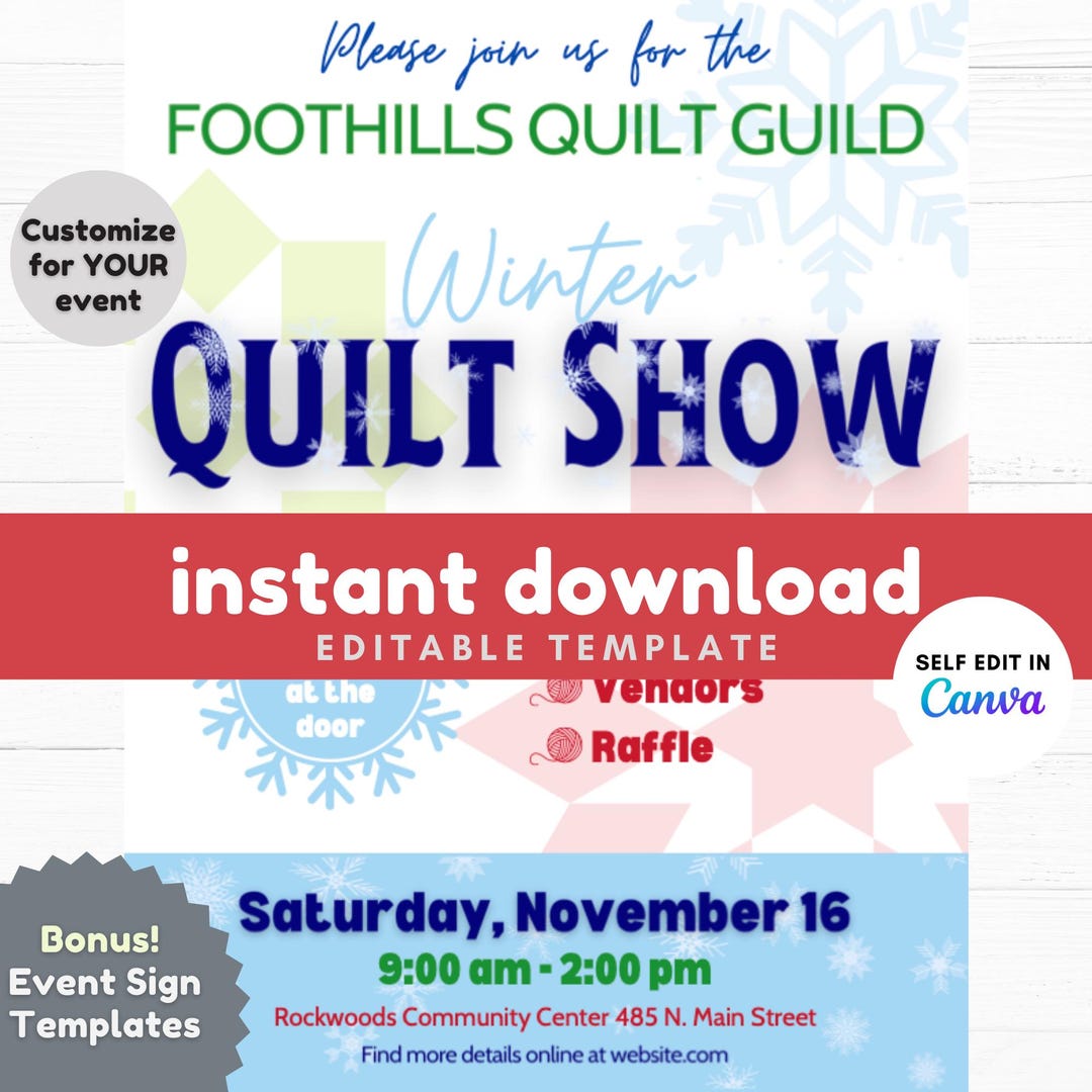DIY Quilt Show Flyer - Editable Templates Includes Facebook, Instagram ...