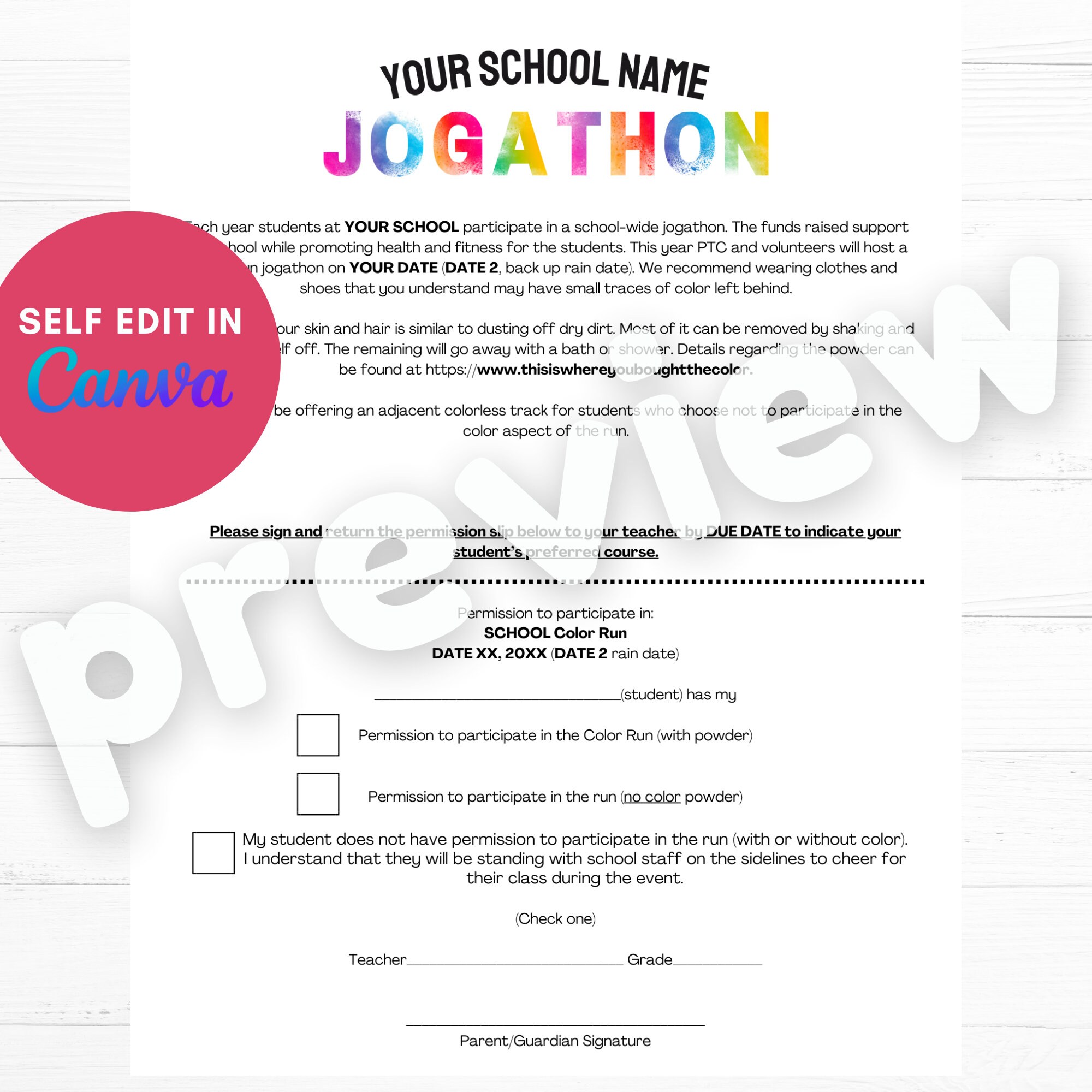 DIY Jogathon Color Run - Editable Template for School Fundraiser - Etsy