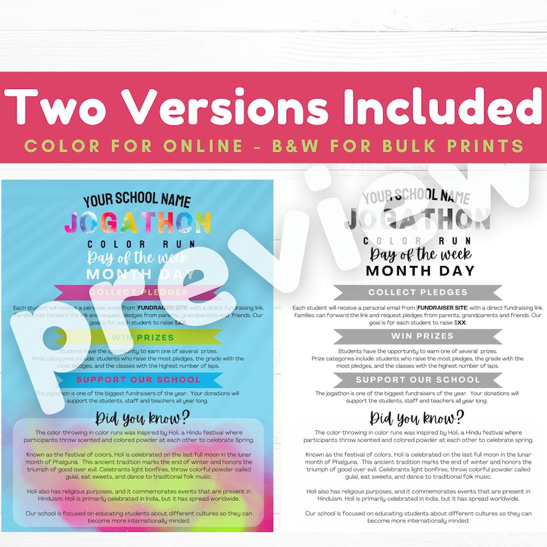 DIY Jogathon Color Run - Editable Template for School Fundraiser - Etsy