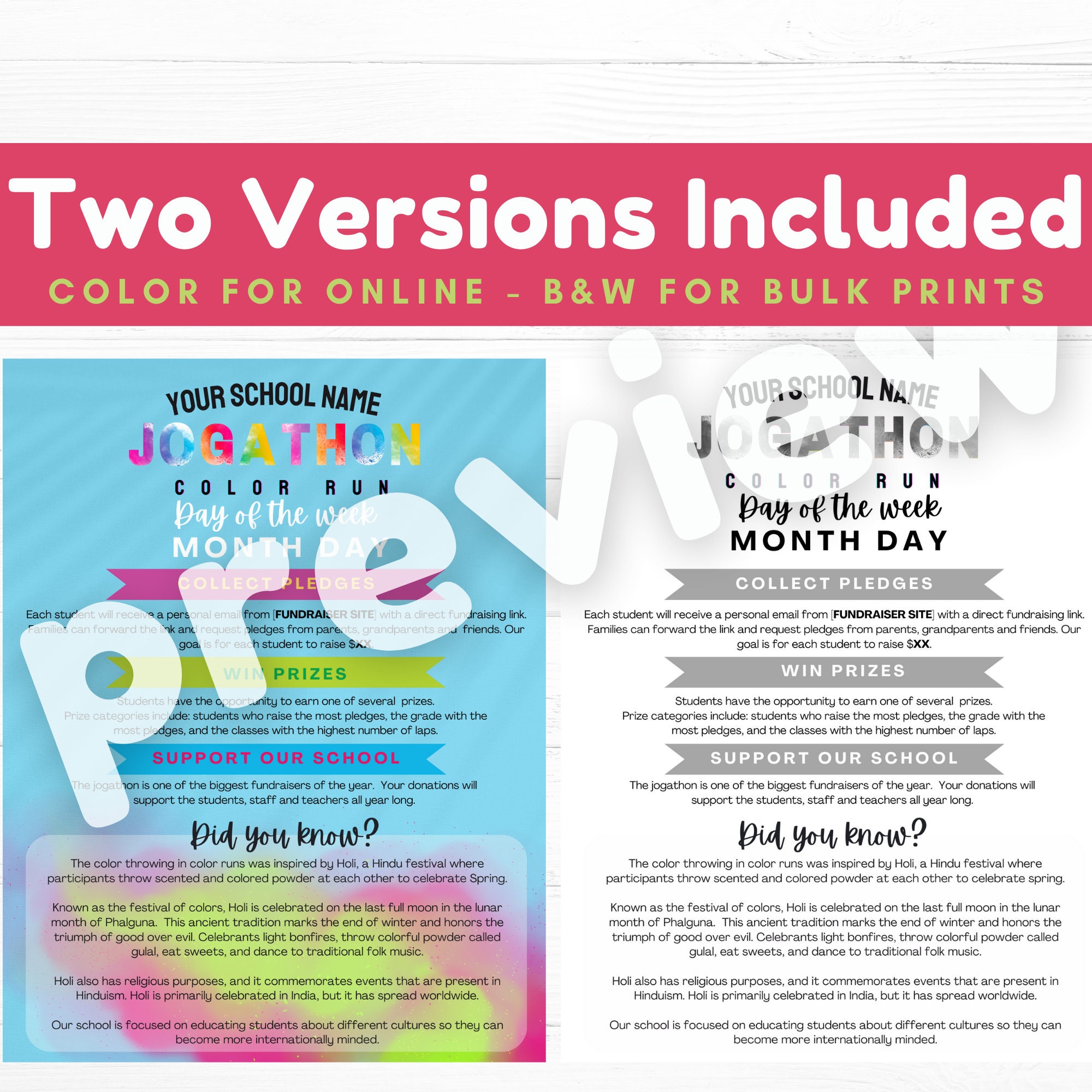 DIY Jogathon Color Run - Editable Template for School Fundraiser - Etsy