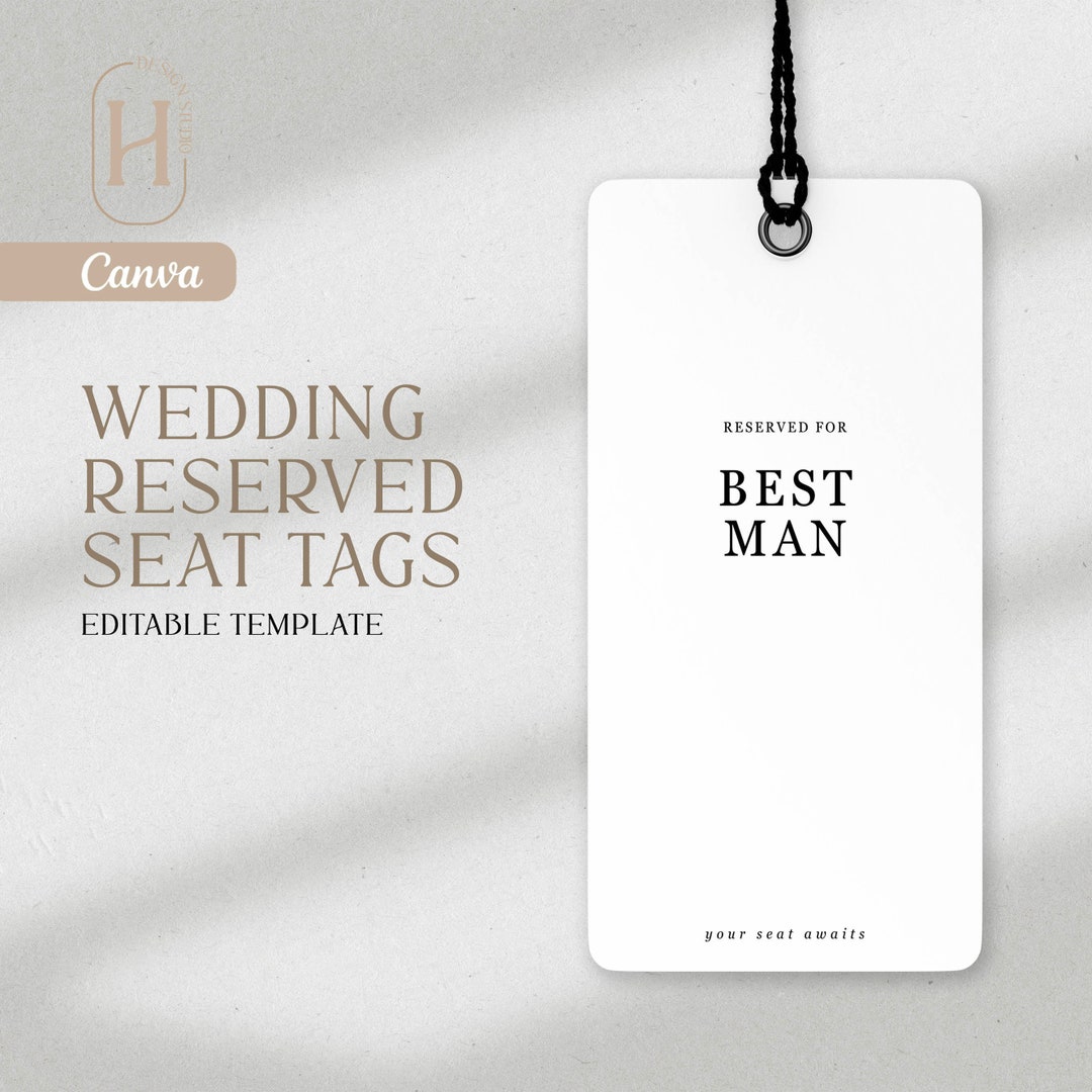 Wedding Ceremony Reserved Seat Tags Template, Digital Download, Black ...