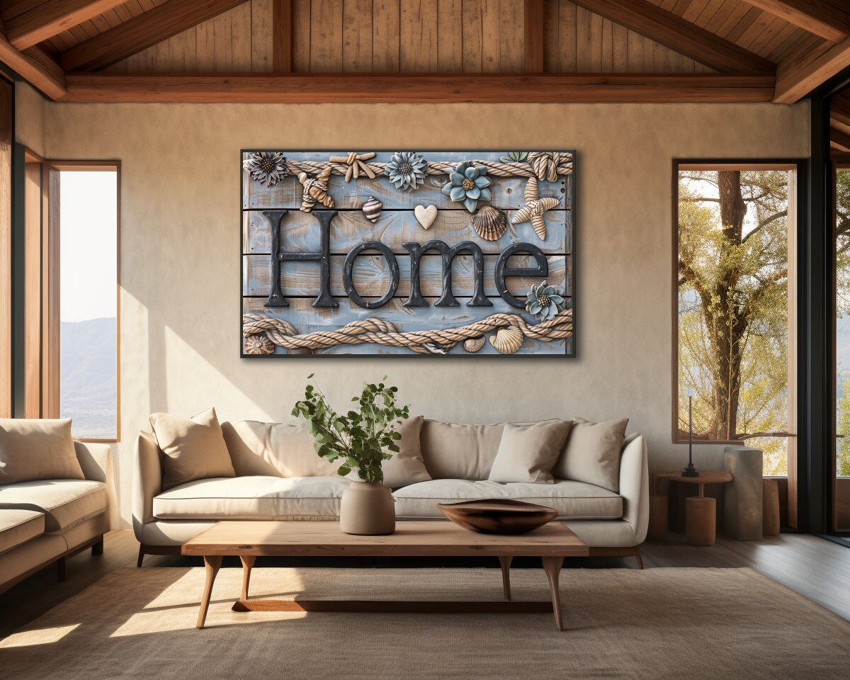 Black Lettered Home Sign With Blue Flowers on Wood, Blue Background ...