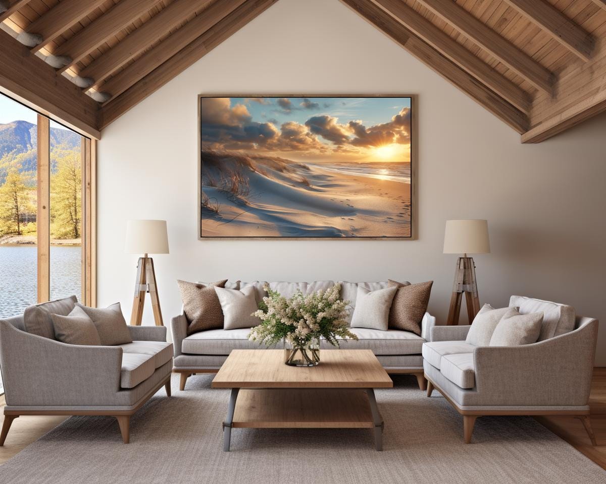White Sandy Beach at Sunrise Wall Art Design | Canvas Print Décor Home ...