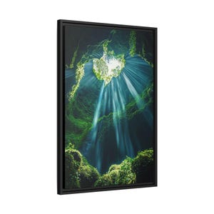 Green Cave With Waterfall Wall Art Design | Canvas Print Décor Home ...