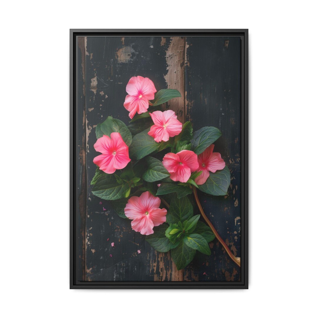 Busy Lizzy (impatiens) Flowers on a Rustic Wooden Background Art Design ...