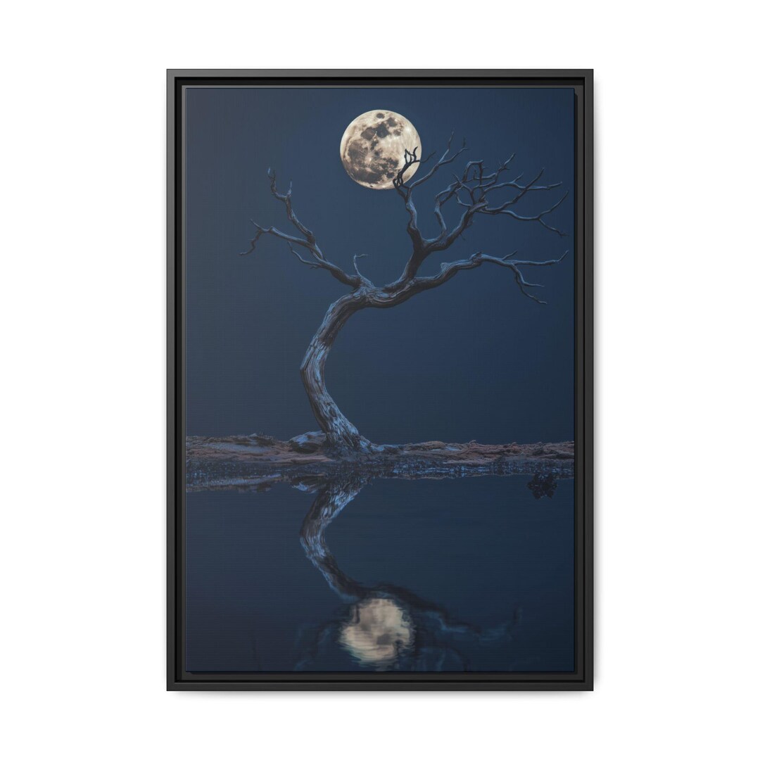 A Full Moon Over a Lone Dead Tree at Midnight Wall Art Design | Canvas ...
