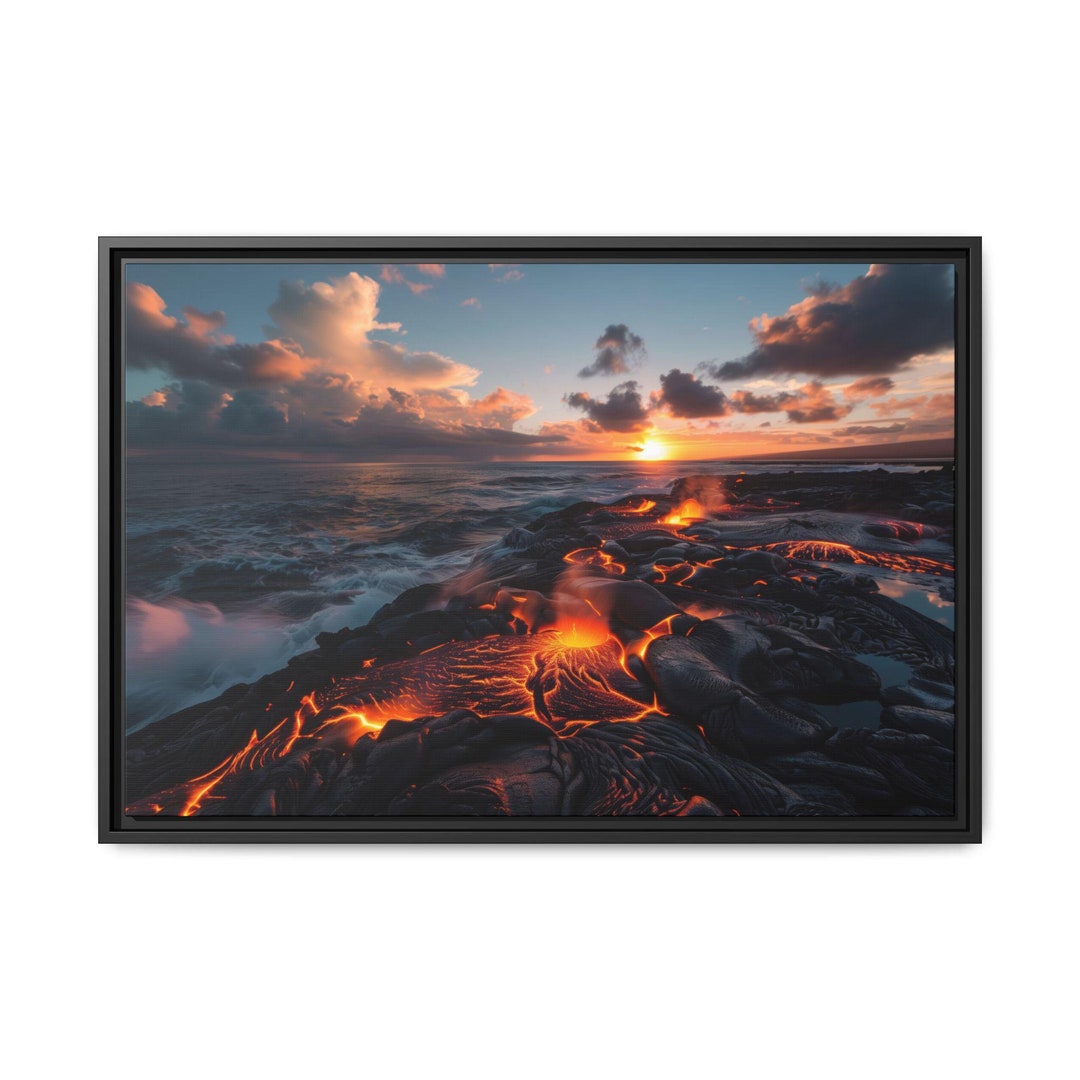 Lava and Magma Pooling on the Coast at Sunrise Wall Art Design | Canvas ...