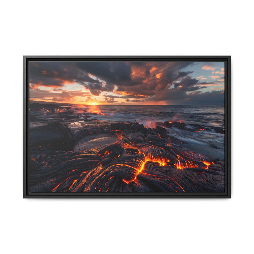 The Ocean is on Fire at Sunset Wall Art Design | Canvas Print Décor ...
