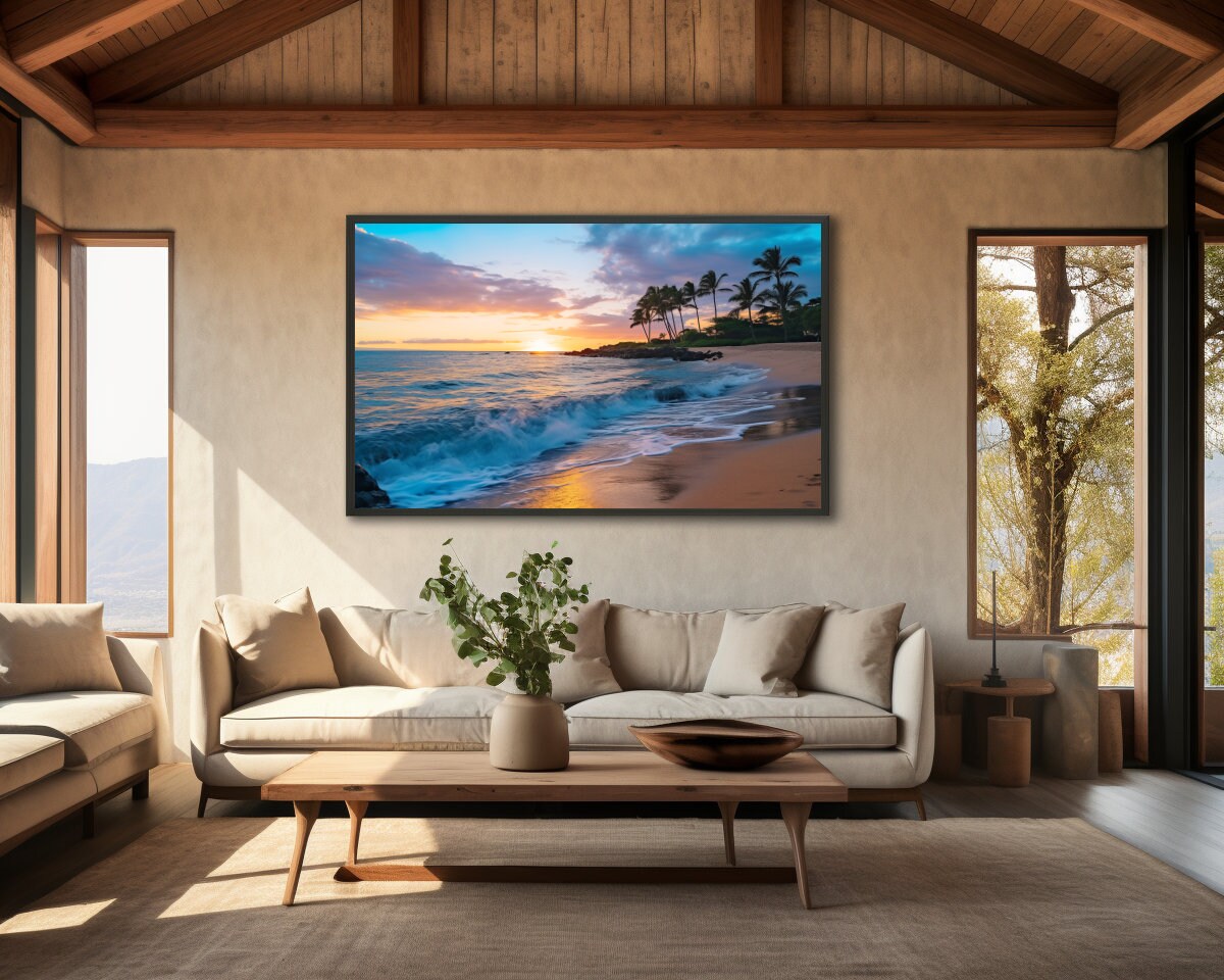 Sunset at Mulan Beach in Maui Wall Art Design Canvas Print Décor for ...