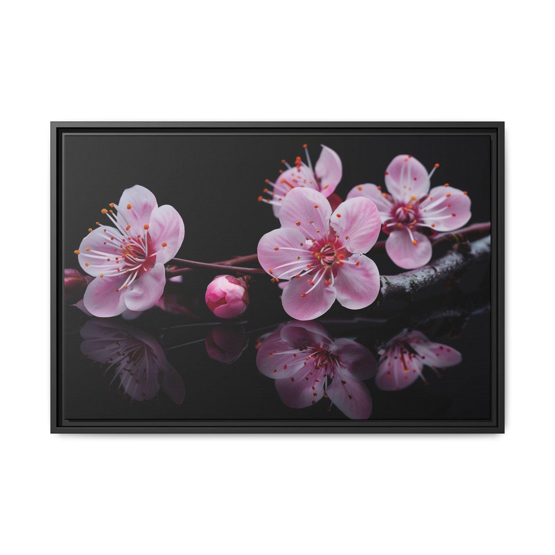 Pink Prunus Flowers on a Black Background Art Design | Canvas Print ...