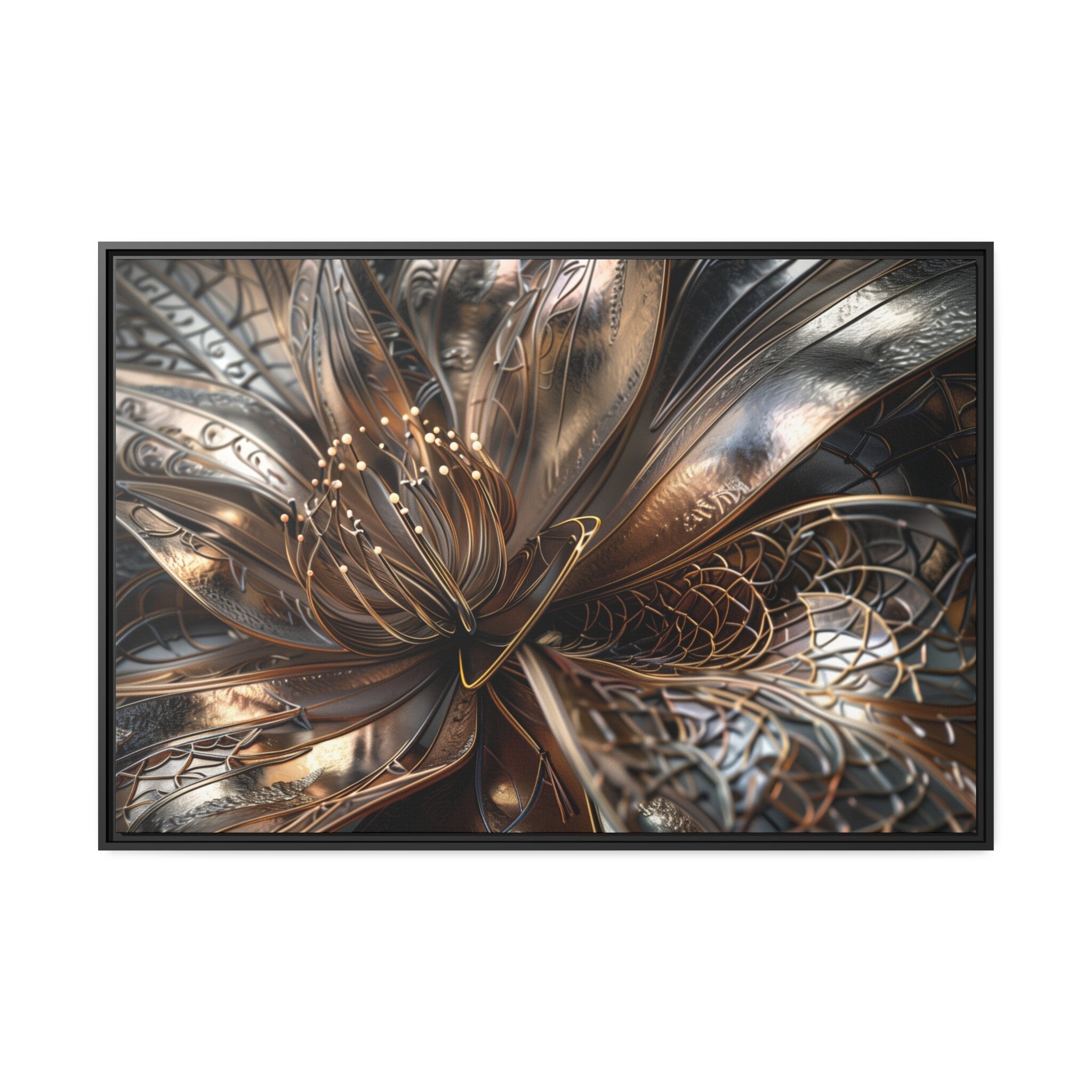 Bronze, Silver, Wire Design 3D Abstract Flower Framed Canvas Wall ...